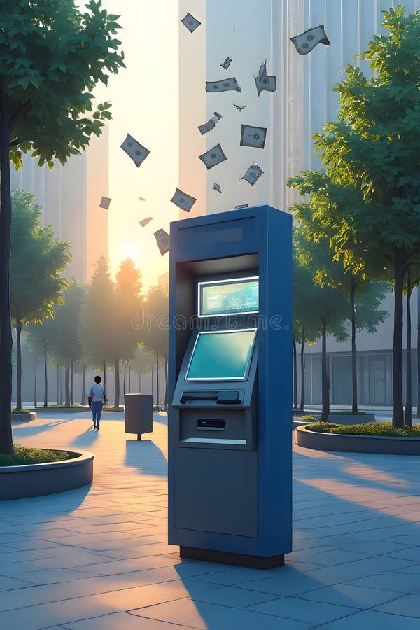 Banknotes, Many of Them, Fly Around the ATM Stock Illustration ...