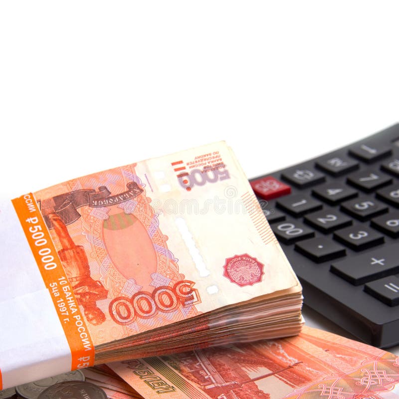 Banknotes, Russian Banknotes, Spread Out on a White Background with a ...