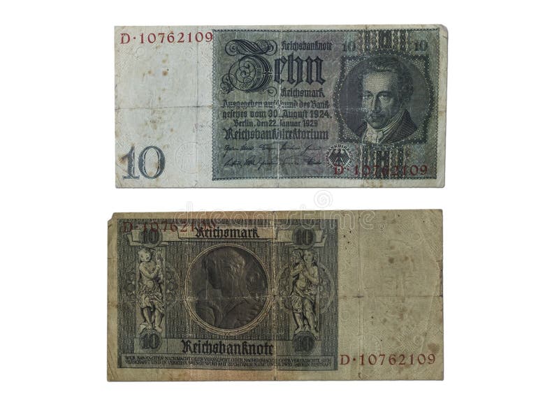 Banknotes for Weimar Republic Ten Reichsmark Stock Photo - Image of ...