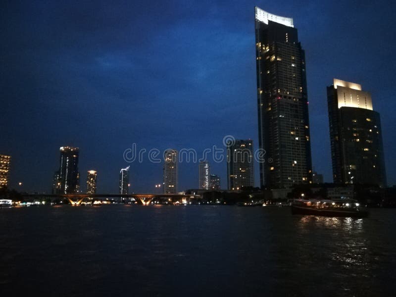 Bankok by Night. View from the River Stock Photo - Image of commercial ...