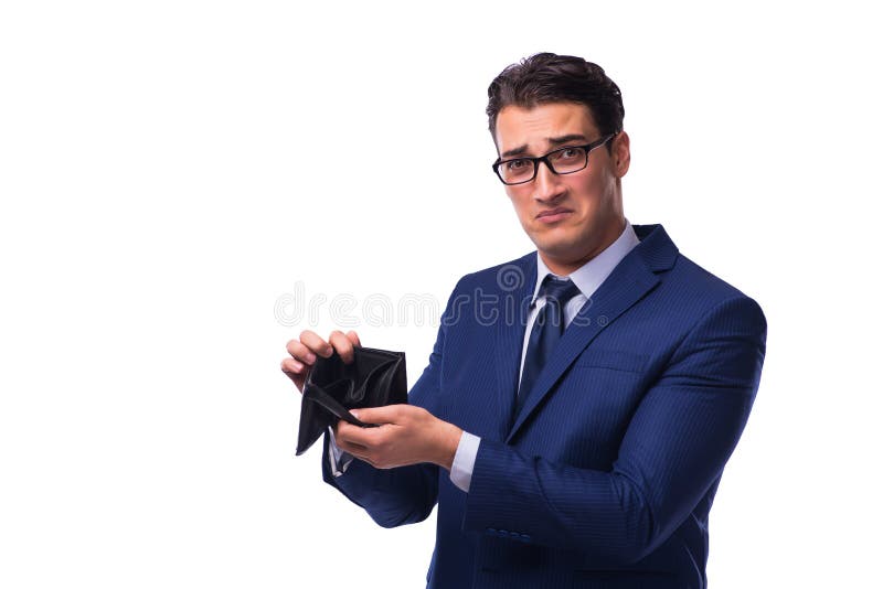 The Bankrupt Broke Businessman with Empty Wallet on White Background ...