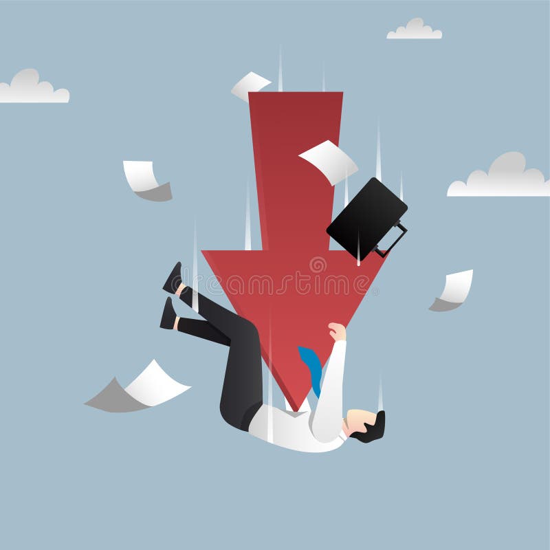 Bankruptcy Concept Downfall with Red Arrow Symbol. Businessman Falling ...