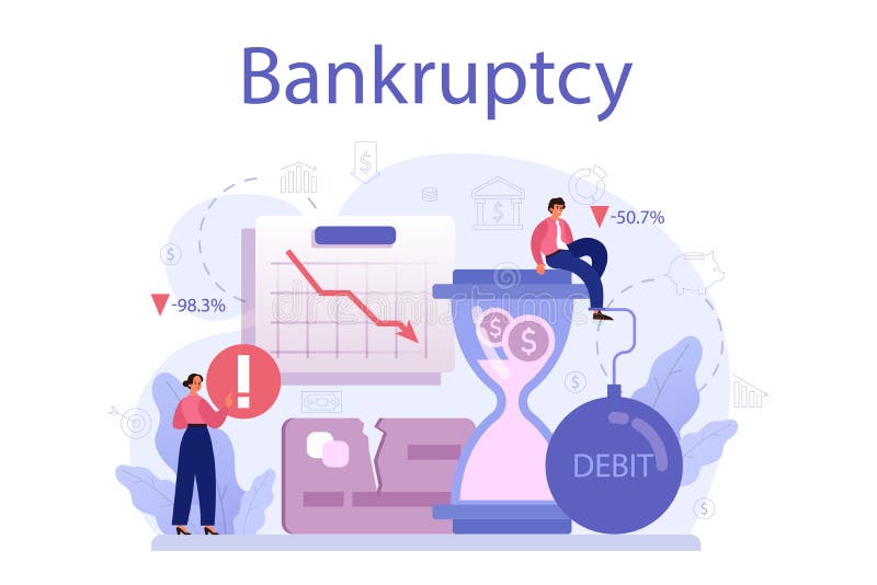 Bankruptcy Concept. Financiall Crisis with Falling Down Stock Illustration - Illustration of ...
