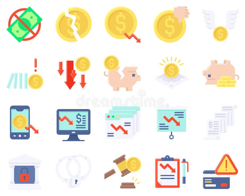 Bankruptcy Related Vector Icon Set 2, Flat Style Stock Vector ...