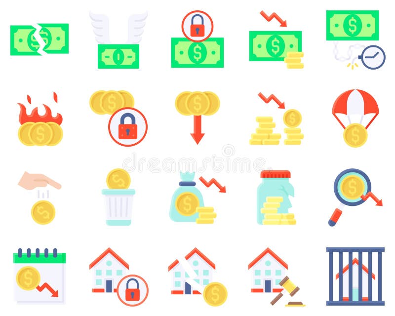 Bankruptcy Related Vector Icon Set, Flat Style Stock Vector ...