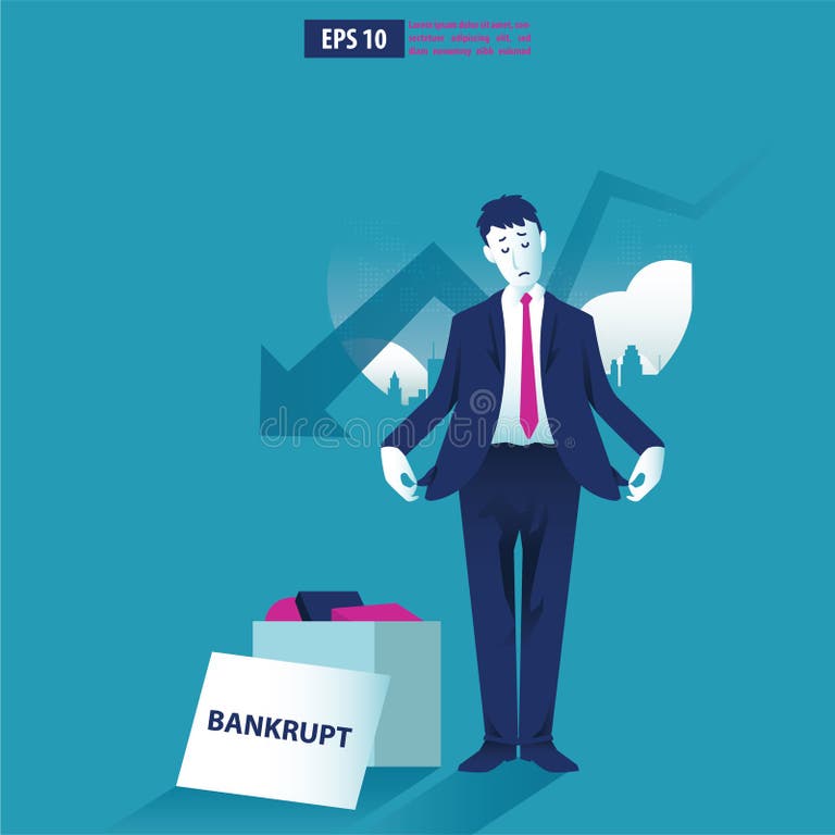 Bankruptcy Vector Illustration Concept. Businessman with Broke Company. Global Financial Crisis ...