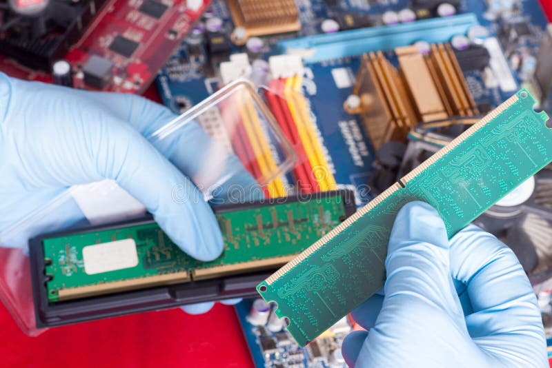 Banks of Memory in Hands before Inserting To PC Mainboard Stock Photo ...