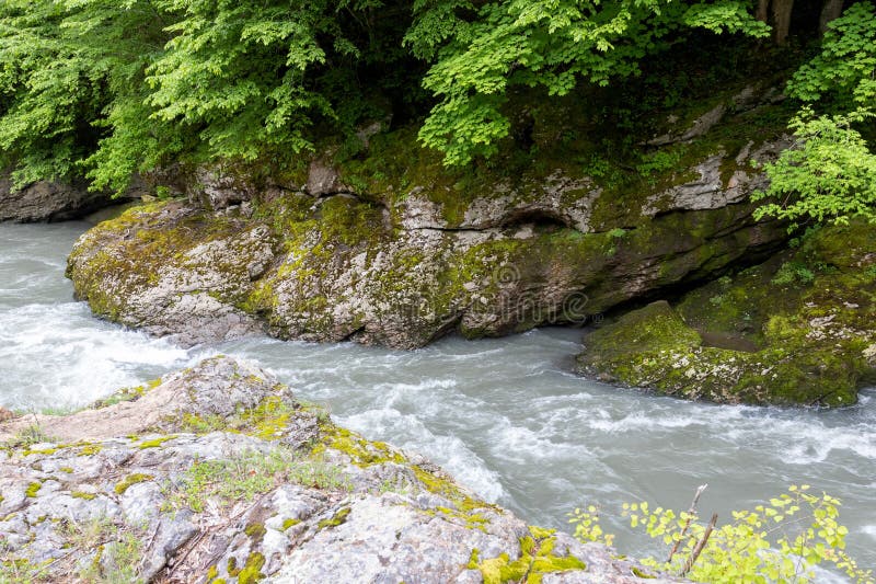 Waterfall and Canyon of a Mountain Stream, the Source of the Water ...