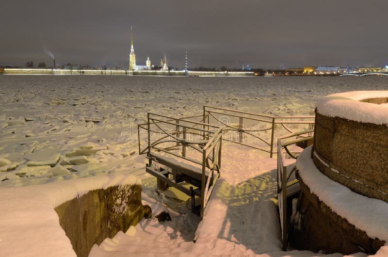 On the Banks of the River Stands a Temporary Pier . Stock Photo - Image ...