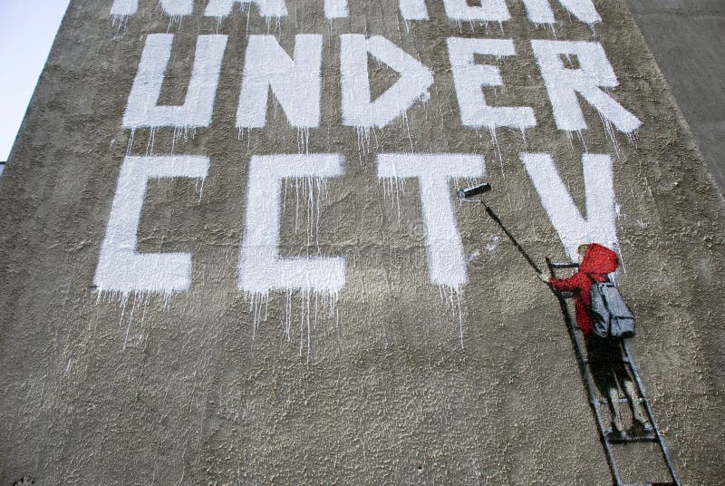 Banksy CCTV Graffiti editorial stock image. Image of street - 44893259