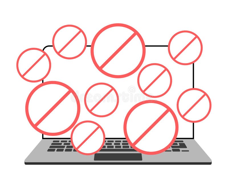 Banned Laptop Sign. Warning, Laptop with Forbidden Sign on Screen ...