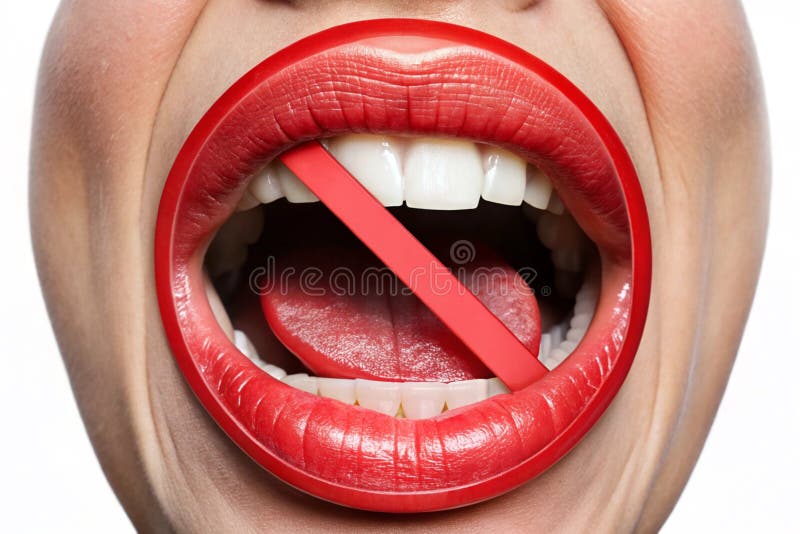 Banned from Talking: Icon of Open Mouth with Red Prohibition Mark Stock ...
