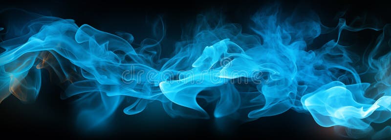 Banner with Abstract Blue Flames of Fire with Burning Smoke Float Up ...
