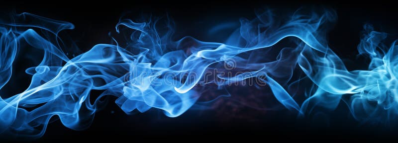 Banner with Abstract Blue Flames of Fire with Burning Smoke Float Up ...