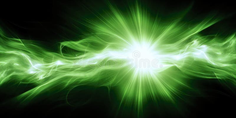 Banner with an Abstract Green Glowing Light, from the Center of Which a ...