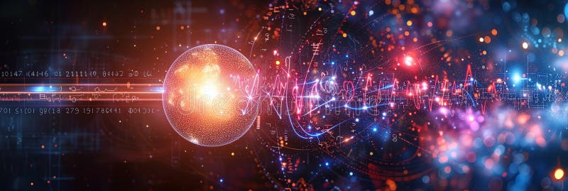 Banner Abstract Math Symbols in Outer Space with Glowing Ball in Center ...