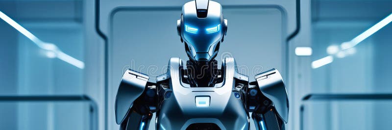 Banner with an Anthropomorphic Robot. AI Generated. Stock Image - Image ...