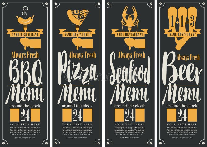 Banner for B-B-Q Menu, Pizza Menu, Seafood Menu, Beer Menu Stock Vector ...