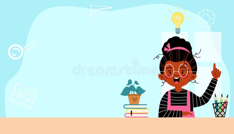 Clever Smart Child Girl Has Answer and Idea, Flat Vector Illustration ...