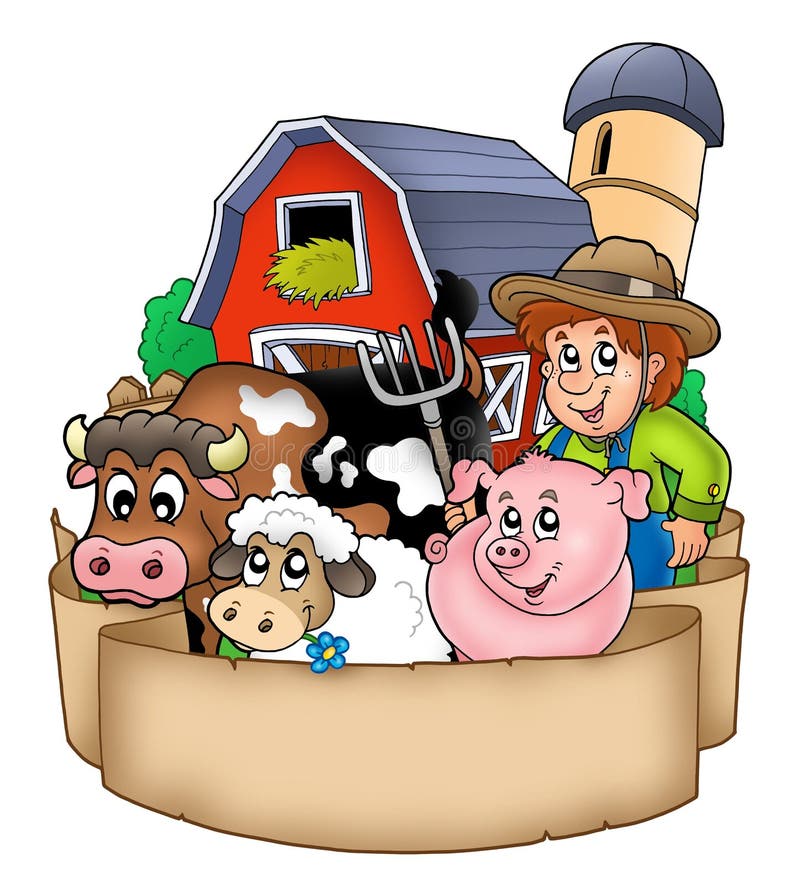 Banner with Barn and Country Animals Stock Illustration - Illustration ...