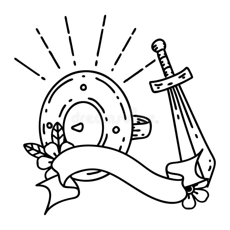 Set of Tattoo with Sword in Black Isolated Stock Vector - Illustration ...