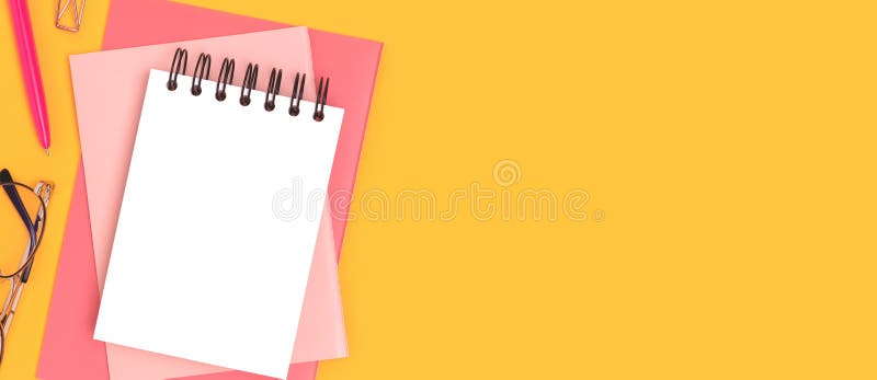 Banner with Blank Notepad Mockup and Stationery. Stock Photo - Image of ...