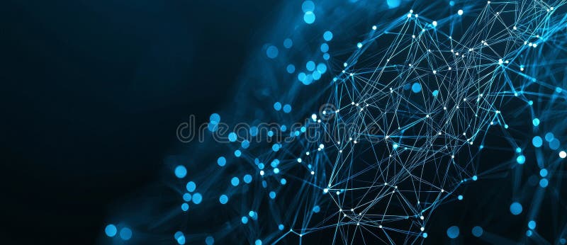 Blue Abstract Background with Network Grid and Particles Stock Image ...