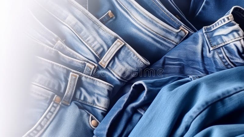 Banner Blue Jeans Denim Set on White Background, Generative Ai Stock ...