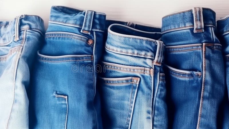 Banner Blue Jeans Denim Set on White Background, Generative Ai Stock ...