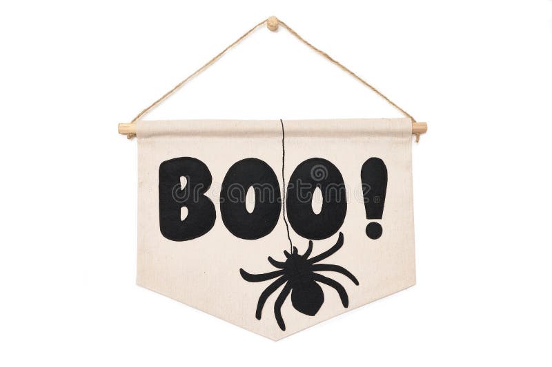 A Banner with Boo! and Cut Spider Hanging on the Wall Stock Image ...
