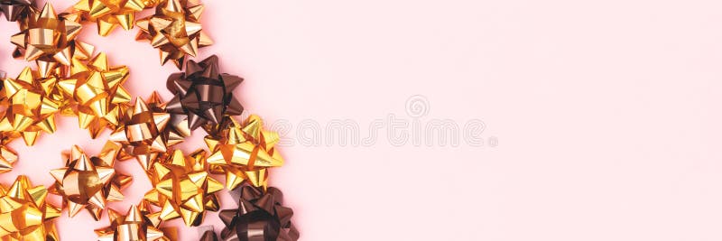 Banner with Bows Made from Golden Ribbons. Stock Image - Image of ...