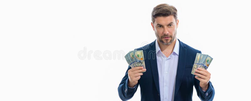 Banner of Business Man with Money Dollars. Stock Image - Image of suit ...