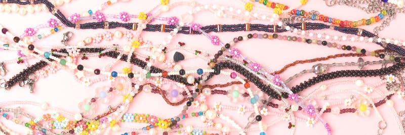 Banner with Chains of Beads, Pearls and Natural Stones. Stock Image ...