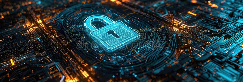 Banner of Circuit Board with Padlock Data Security Encryption Stock ...