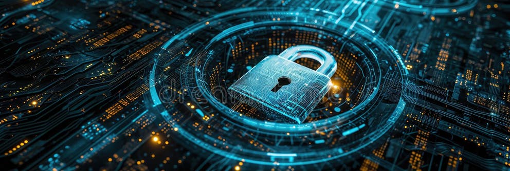 Banner of Circuit Board with Padlock Data Security Encryption Stock ...