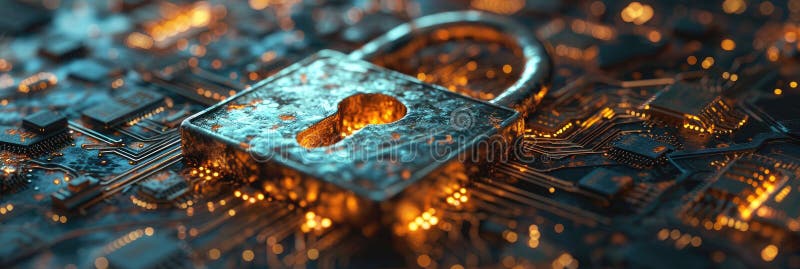 Banner of Circuit Board with Padlock Data Security Encryption Stock ...