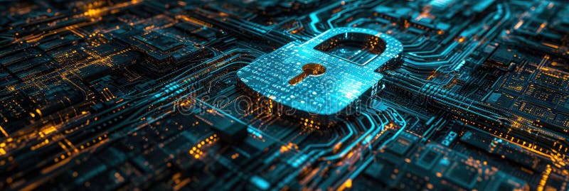 Banner of Circuit Board with Padlock Data Security Encryption Stock ...