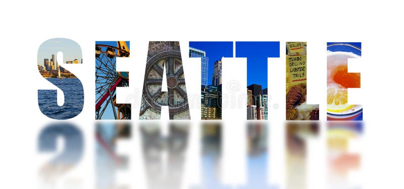 Seattle collage on white stock photo. Image of white - 124874548