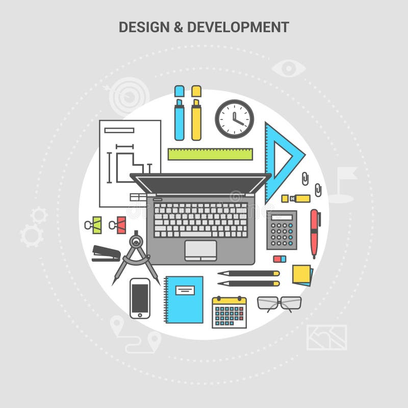 Banner Collection Concept Office Top View of Things Stock Vector ...