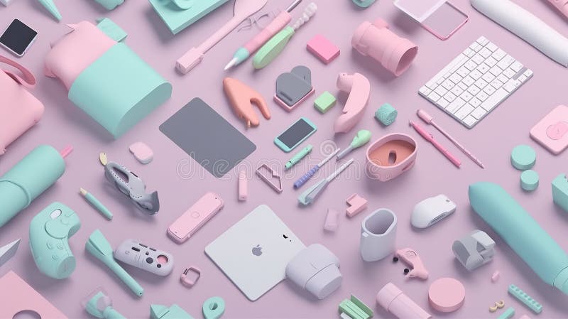 Banner with a Collection of Electronic Gadgets and Stationery. Top View ...