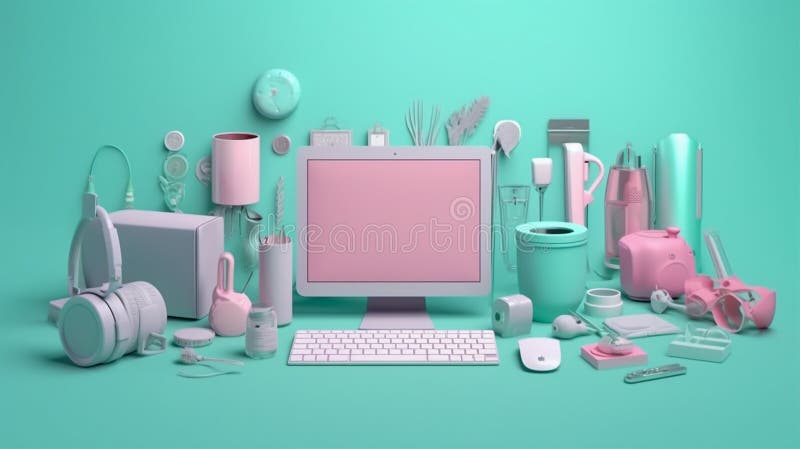 Banner with a Collection of Electronic Gadgets and Stationery. Top View ...