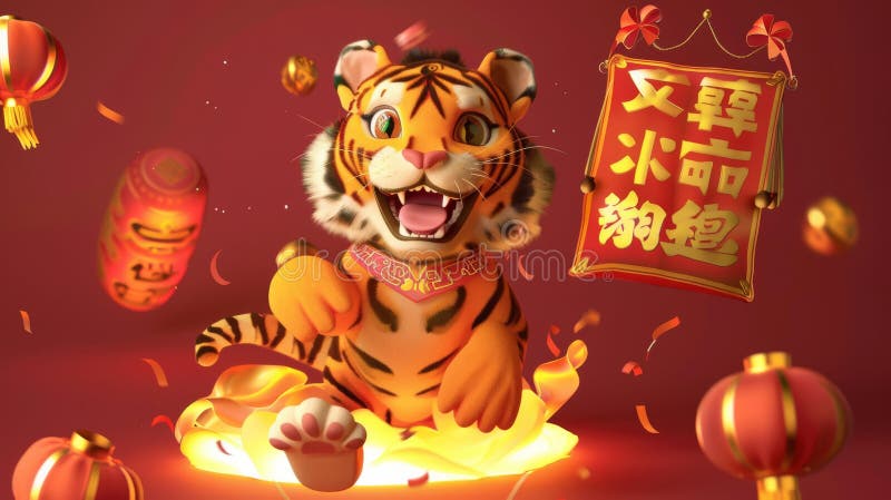 This Banner Commemorates the 2022 Year of the Tiger with a 3D Rendering ...