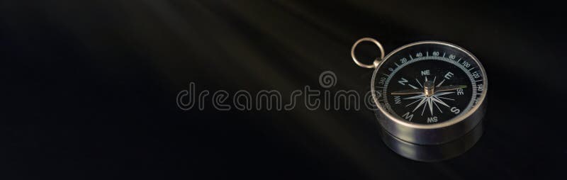 Banner of Compass on Dark Black Background with Copy Space Using As ...
