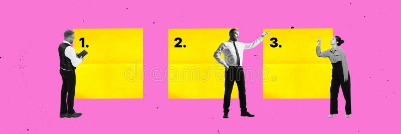 Banner. Composite Image. Three Professionals Analyzing Numbered Yellow ...