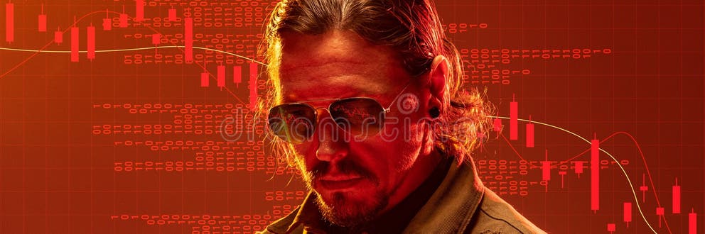Banner. Conceptual Artwork. Man in Glasses Over Digital Chart with ...