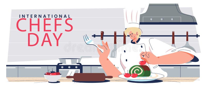 Banner with a Cook Chef in the Kitchen with His Cake Stock Illustration ...
