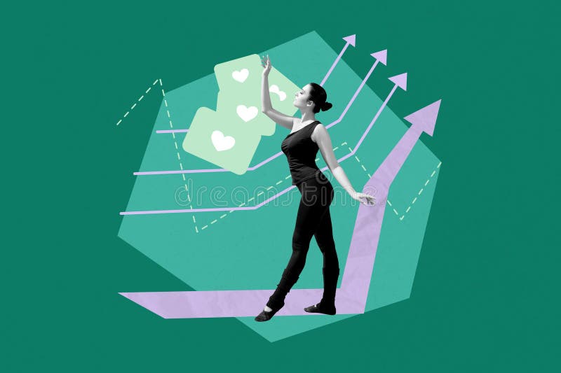 Banner Creative Collage of Person Having Arrows Graphs Growing Likes on ...