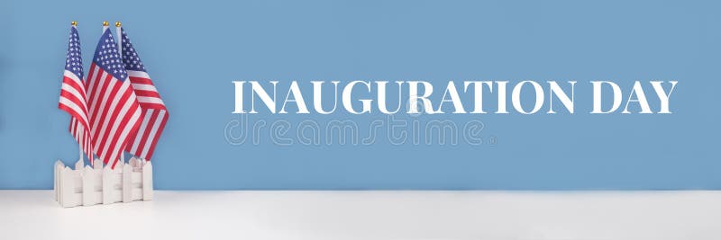 Banner - Creative Composition with USA Flags on White Table with Blue ...