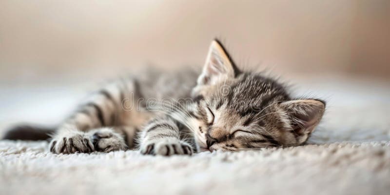 Banner with Cute Small Sleeping Tabby Kitten Stock Illustration ...