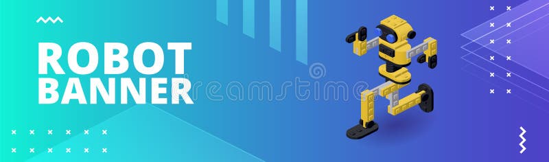 Banner with a Dancing Robot for Printing and Design. Vector ...